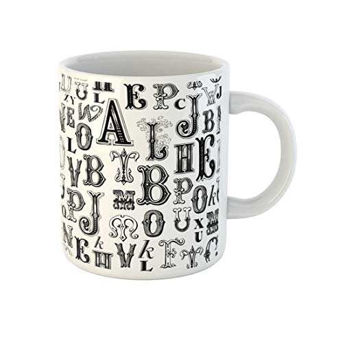 Awowee Coffee Mug Alphabet Vintage Letters Cap Engraved Drop Victorian Steampunk Book 11 Oz Ceramic Tea Cup Mugs Best Gift Or Souvenir For Family Friends Coworkers