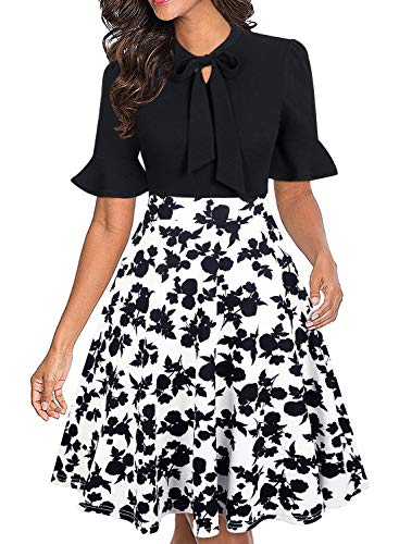 RANPHEE Cocktail Dresses for Women 2024 Black and White Church Interview Career Office Business Professional Work Dresses That Hide Belly Fat S