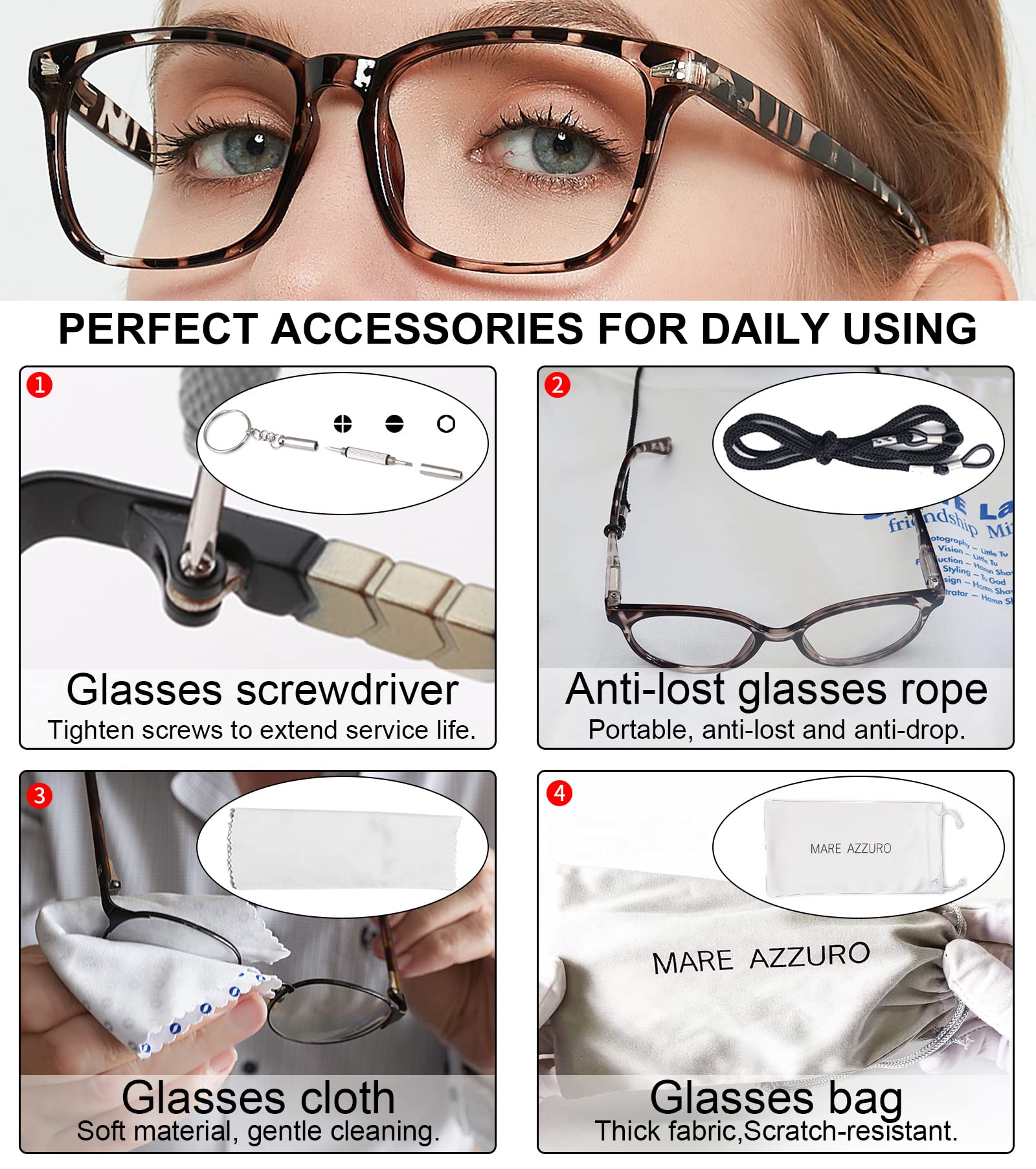 MARE AZZURO Blue Light Blocking Reading Glasses Women Computer Readers 0 1.00 1.25 1.50 1.75 2.00 2.25 2.50 2.75 3.00 3.50 4.00 5.00 6.00 (Leopard, 2.0)