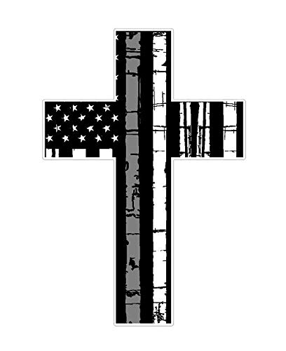 American Flag Cross (I56) Grey Line Corrections Decal Sticker Distressed Car Laptop/Netbook Window 4" Inch- by CustomDecal US