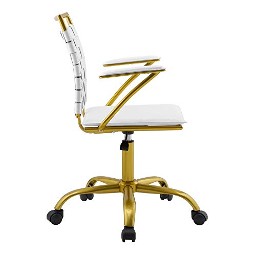 Modway Fuse Webbed Back Faux Leather and Gold Metal Adjustable Office Chair, White