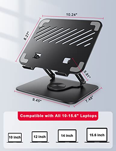 Vaydeer Adjustable Laptop Stand with 360° Free Rotation Base and Foldable Design Ergonomic Laptop Riser Fits for MacBook, Dell, HP and More 10-15.6” Laptops (Black)