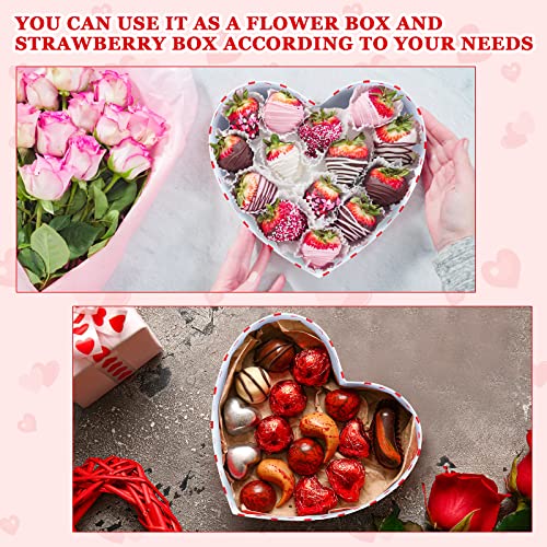 3 Pcs Valentine's Day Heart Shaped Boxes with Transparent Window Lid Dot Heart Flower Boxes Heart Box Floral Gift Box Goody Box Party Favors for Packaging Flowers Arrangement Strawberries, 3 Sizes