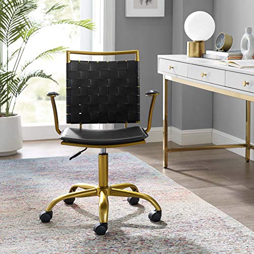 Modway Fuse Webbed Back Faux Leather and Gold Metal Adjustable Office Chair, Black
