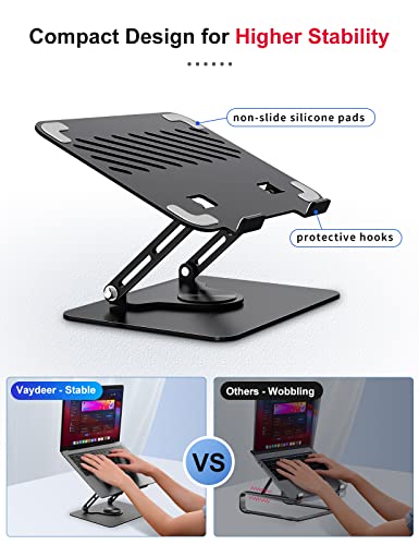 Vaydeer Adjustable Laptop Stand with 360° Free Rotation Base and Foldable Design Ergonomic Laptop Riser Fits for MacBook, Dell, HP and More 10-15.6” Laptops (Black)