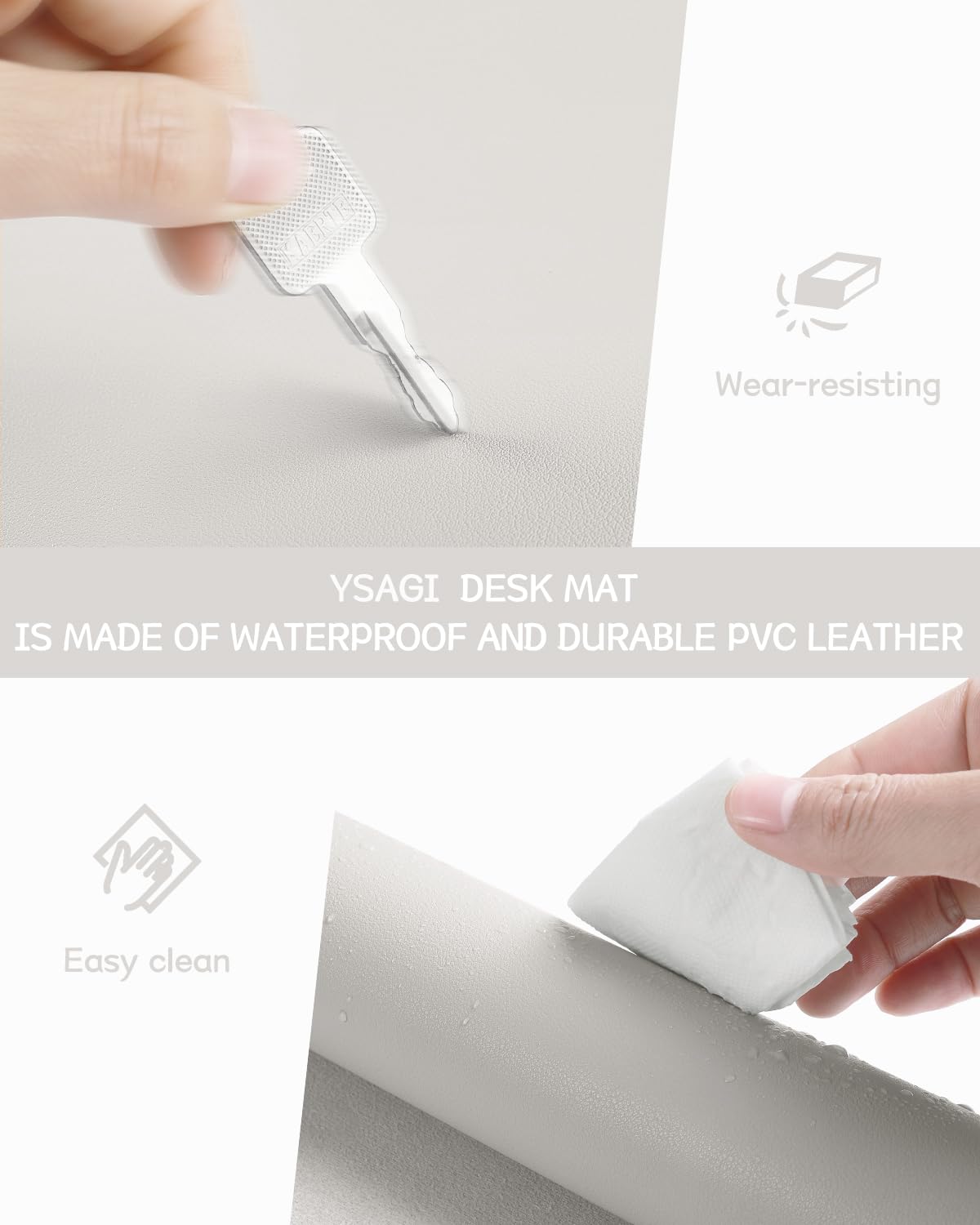 YSAGi Non-Slip Leather Desk Pad, Waterproof Laptop Computer Desk Keyboard Mat, Table Protector Blotter Mat, Large Mouse Pad for Office/Work/Home/Decor(Apricot Gray, 31.5" x 15.7")