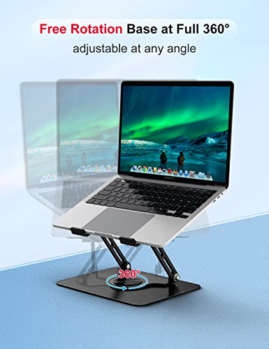 Vaydeer Adjustable Laptop Stand with 360° Free Rotation Base and Foldable Design Ergonomic Laptop Riser Fits for MacBook, Dell, HP and More 10-15.6” Laptops (Black)