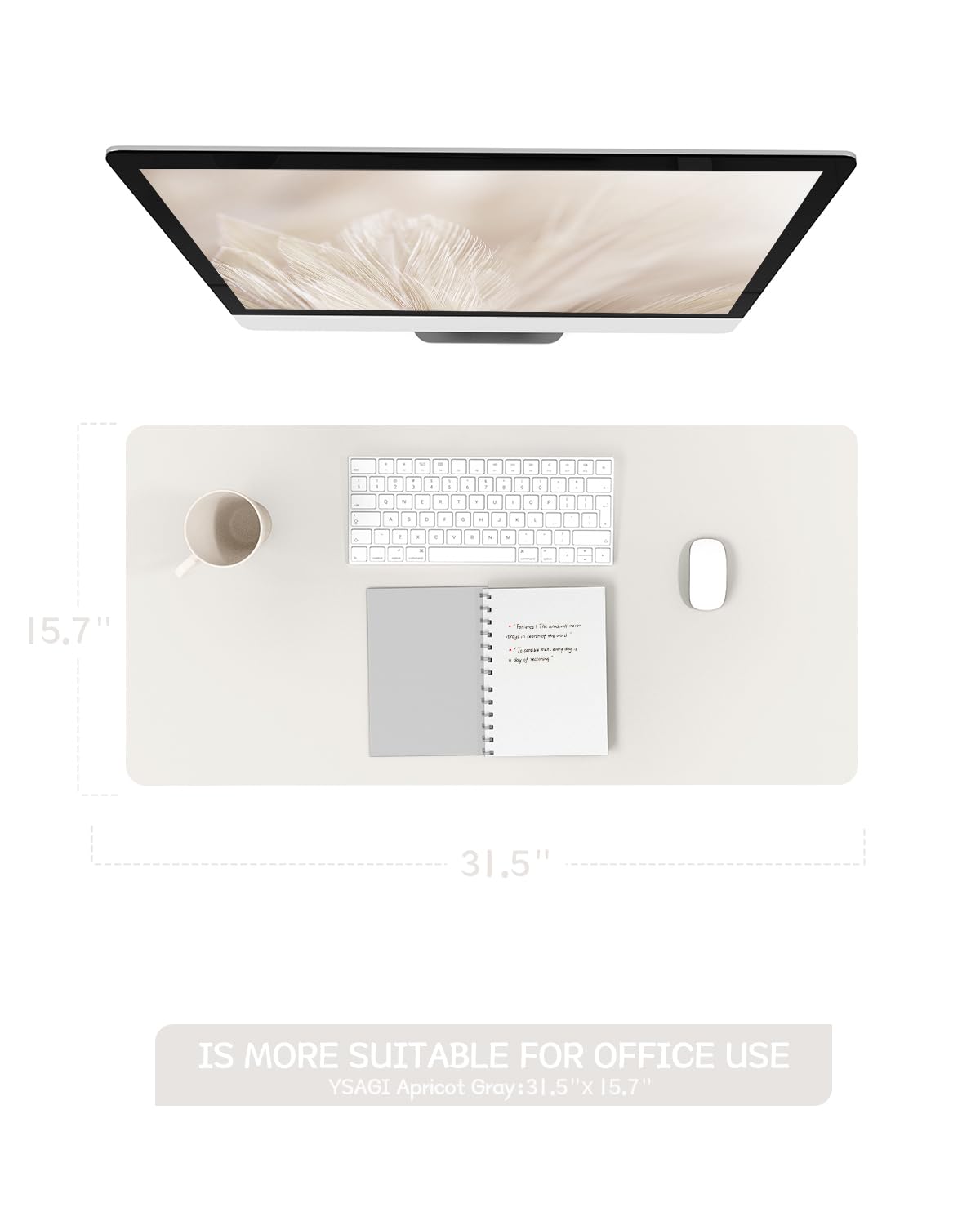 YSAGi Non-Slip Leather Desk Pad, Waterproof Laptop Computer Desk Keyboard Mat, Table Protector Blotter Mat, Large Mouse Pad for Office/Work/Home/Decor(Apricot Gray, 31.5" x 15.7")