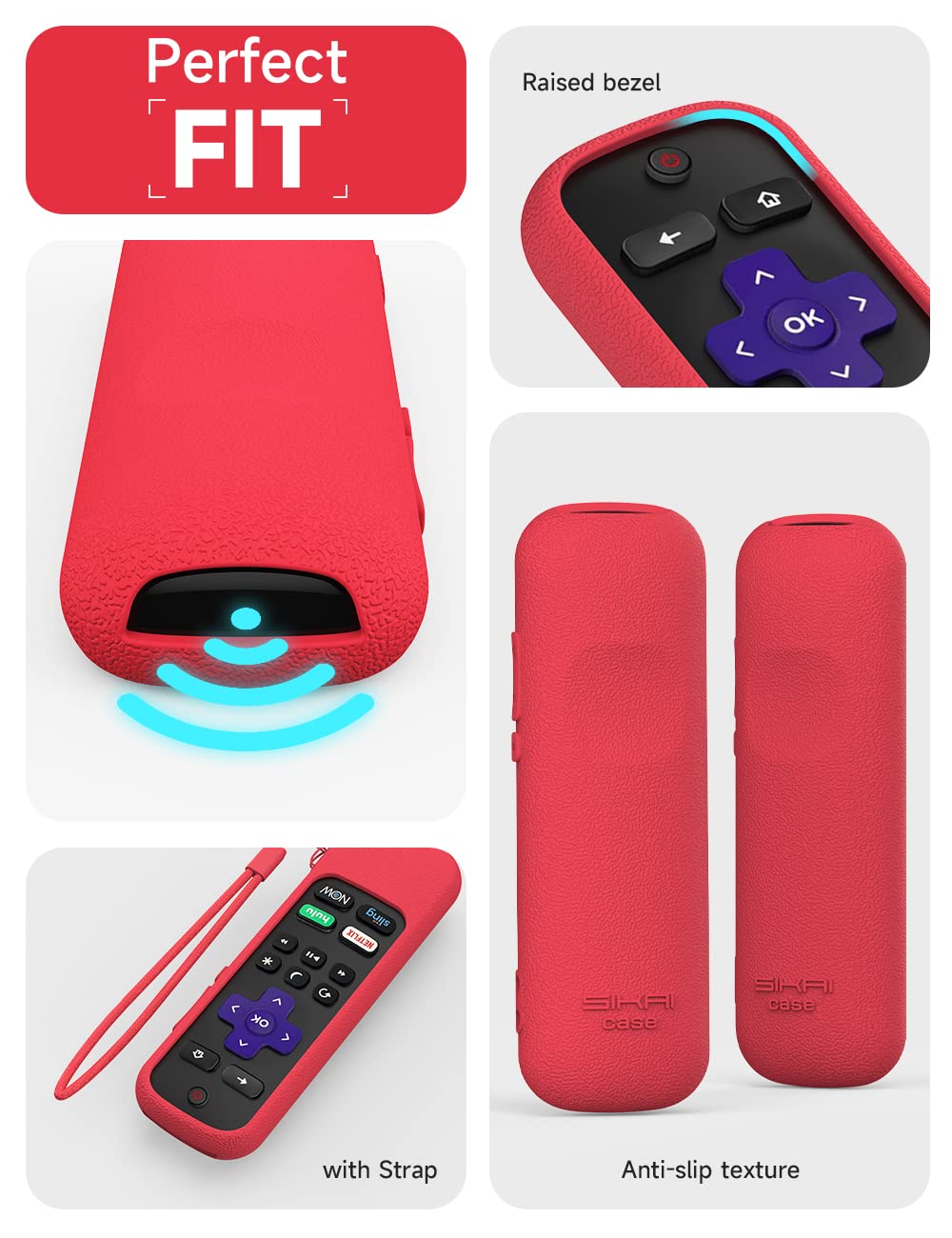 Roku Voice Remote Cover for Roku Voice Remote Pro 2nd Ed(2024), Roku TCL RC580,Stick 4k+,RCA1R 2022,RCAL7R Remote Shockproof Silicone Protective Case for Streaming Stick 4K with Remote Loop(Red)