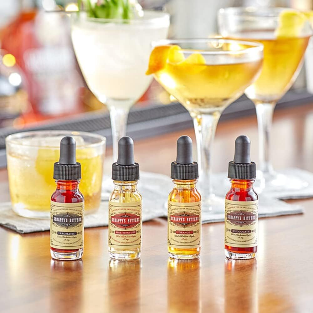 Scrappy's Bitters The Essentials Gift Set, 4 ct, 0.5 oz (Orange, Aromatic, Chocolate, and Firewater) - Organic Ingredients, Finest Herbs & Zests, No Extracts, Artificial Flavors, Chemicals or Dyes