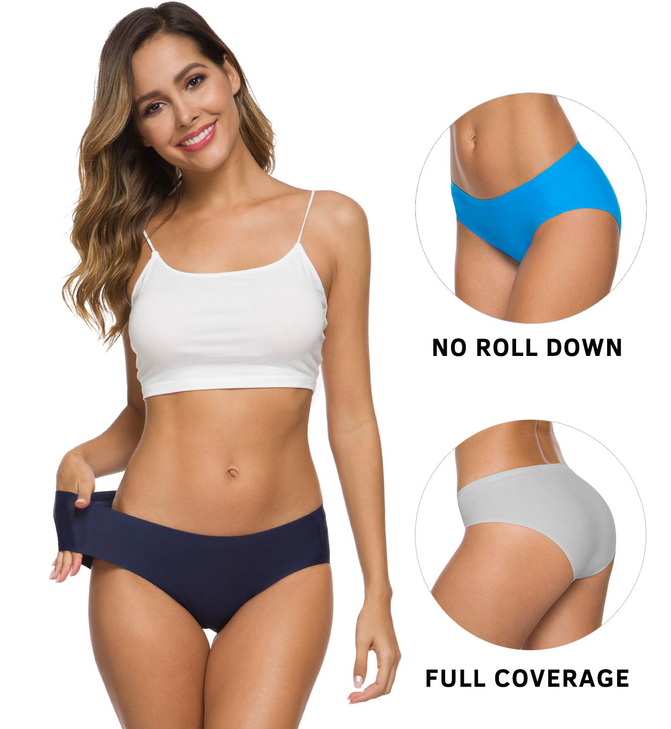 Wealurre Seamless Underwear for Women No Show Panties Soft Stretch Hipster Bikini Underwears 5-Pack (826L-Black & Gray)