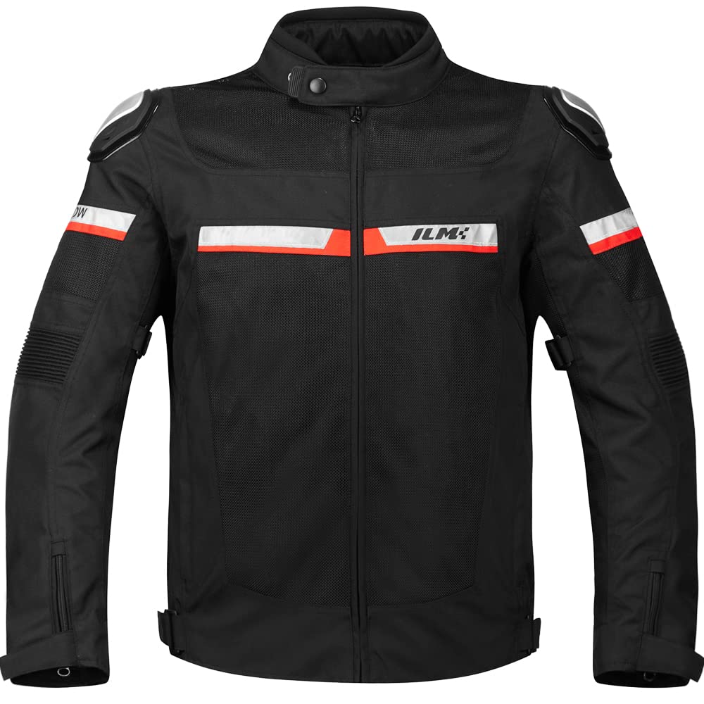 ILM Mesh Motorcycle Riding Jacket CE Armored Alloy Shoulder Pads Breathable for Men Women Model BJK01(Black, Large)