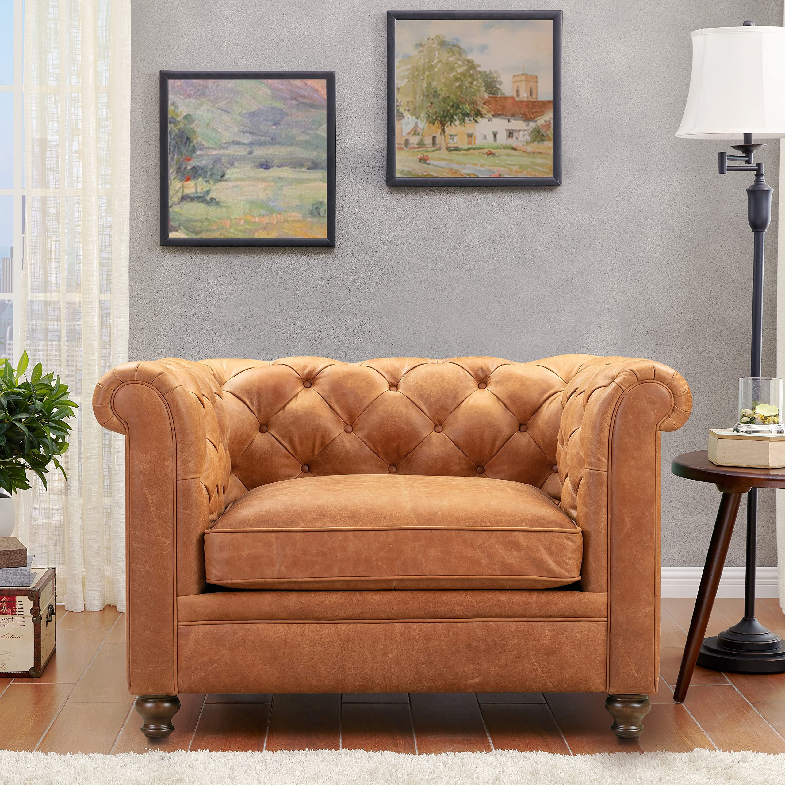 POLY & BARK Lyon Lounge Chair in Full-Grain Pure-Aniline Italian Leather in Cognac Tan