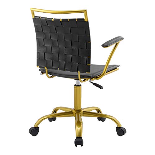 Modway Fuse Webbed Back Faux Leather and Gold Metal Adjustable Office Chair, Black