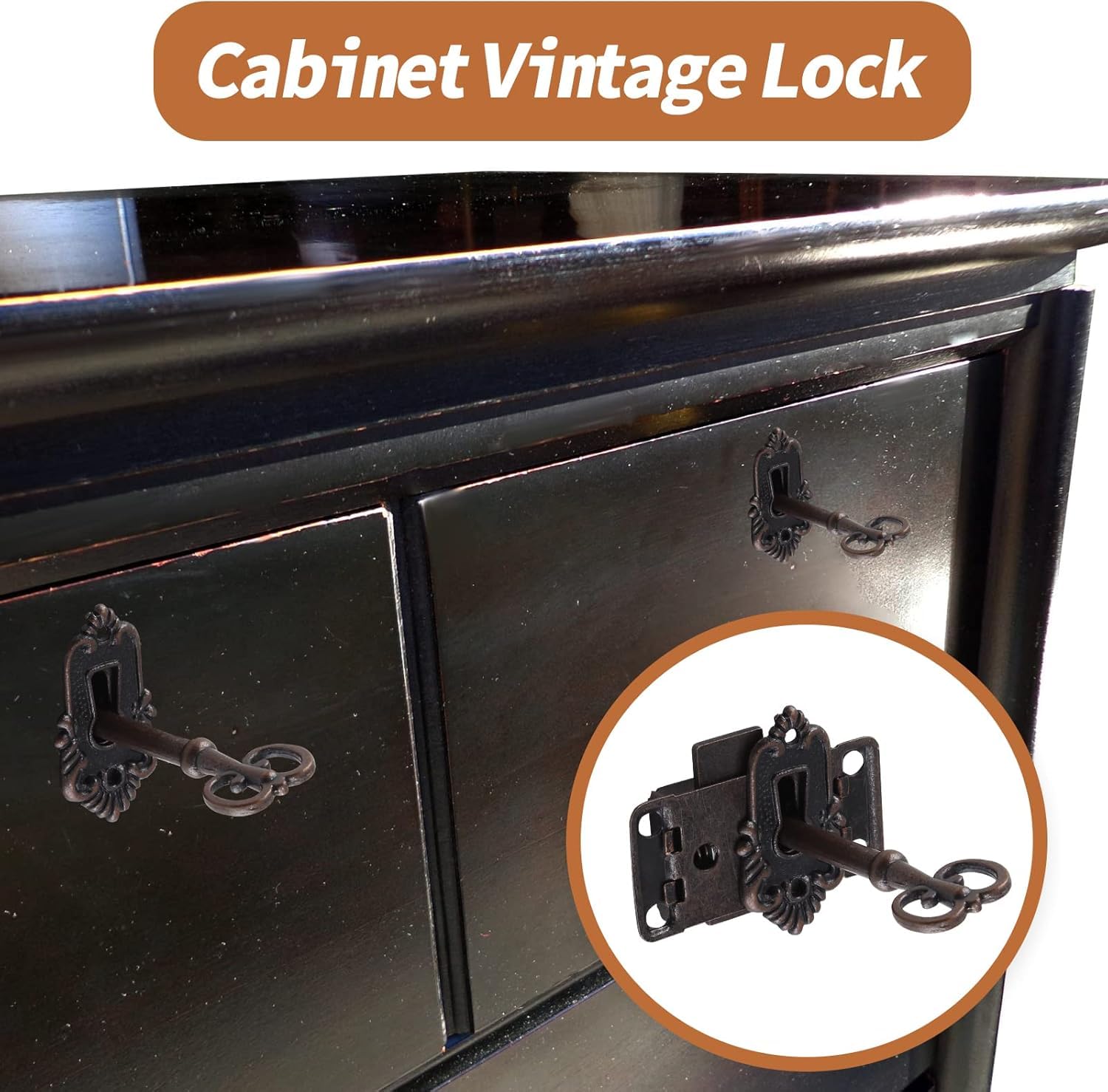 Kyuionty 2 Sets Skeleton Key Lock Decorative Antique Red Bronze Cabinet Lock with Key for Chest Cupboard Furniture