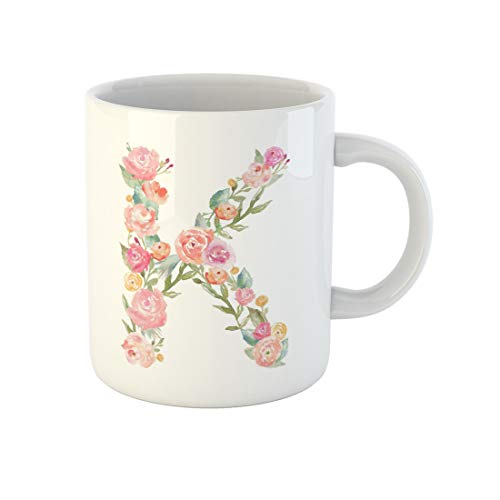 Awowee Coffee Mug Colorful Alphabet Watercolor Floral Monogram Letter K Flowers Leaves 11 Oz Ceramic Tea Cup Mugs Best Gift Or Souvenir For Family Friends Coworkers