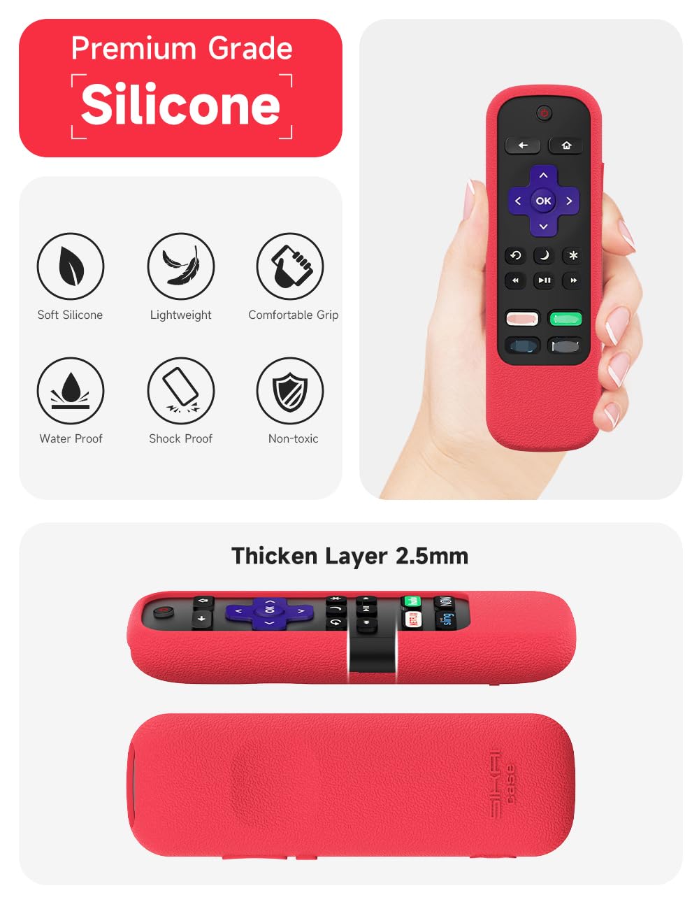 Roku Voice Remote Cover for Roku Voice Remote Pro 2nd Ed(2024), Roku TCL RC580,Stick 4k+,RCA1R 2022,RCAL7R Remote Shockproof Silicone Protective Case for Streaming Stick 4K with Remote Loop(Red)