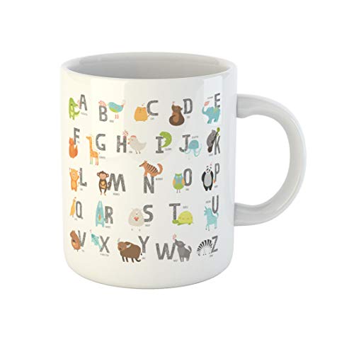Awowee Coffee Mug Cute Zoo Alphabet Cartoon Animals Letters Cat Dog Turtle 11 Oz Ceramic Tea Cup Mugs Best Gift Or Souvenir For Family Friends Coworkers