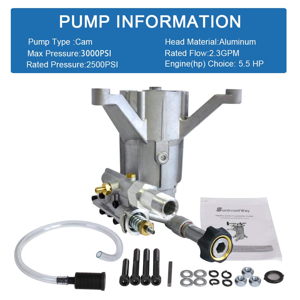 Surmountway 3000 PSI Pressure Washer Pump Vertical 7/8" Shaft Replacement Power Washer Pump 2.3 GPM for 308653052,308653006, 202274GS(Vertical)