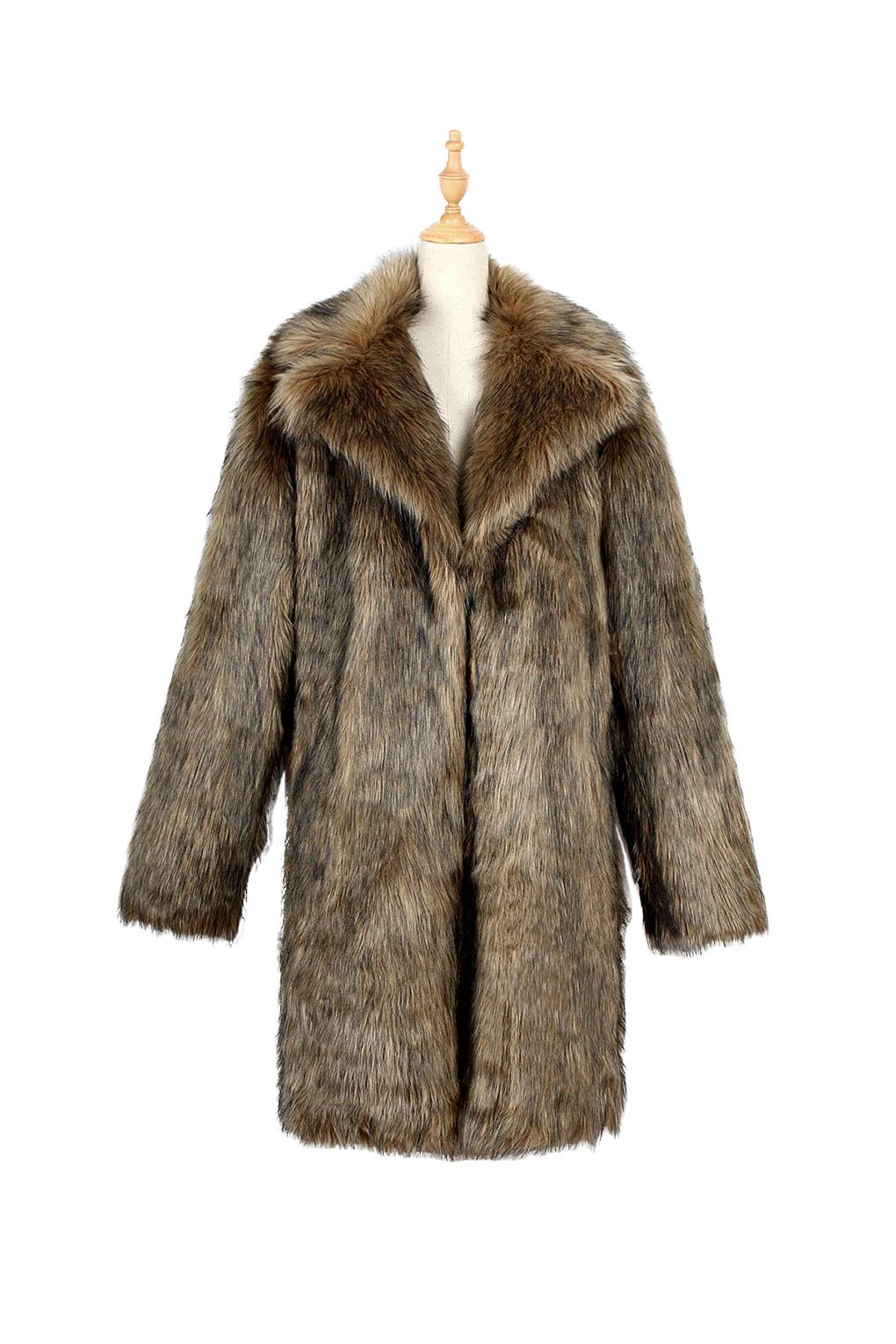 Lafee Bridal Men's Luxury Faux Fur Coat Jacket Winter Warm Long Coats Overwear Outwear (Large, Brown 2)