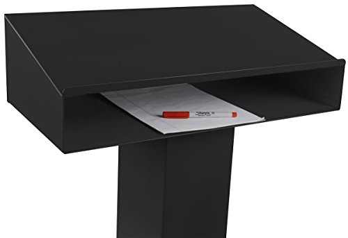 Displays2go Steel Podium with Rectangular Base, Open Storage Area, Powder Coated Finish – Black (LCTMETFBLK)
