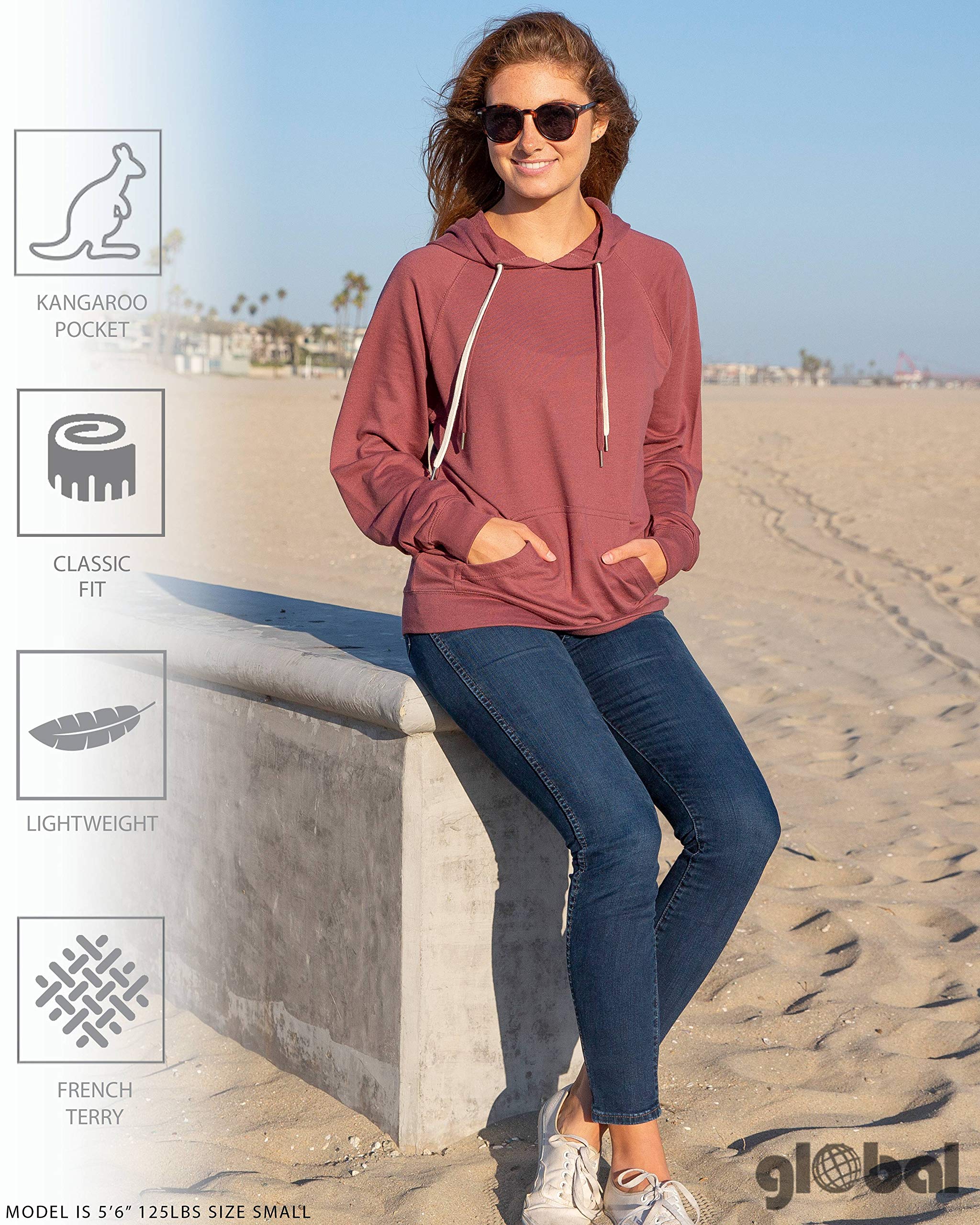 Global Blank French Terry Sweatshirts for Women, Lightweight Pullover Hoodie, Olive Green, Medium
