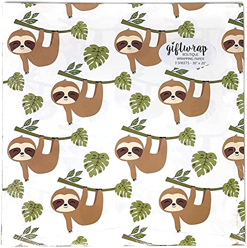 Stesha Party Sloth Wrapping Paper Gift Wrap for Kids - Folded Flat 30 x 20 Inch - 3 Sheets