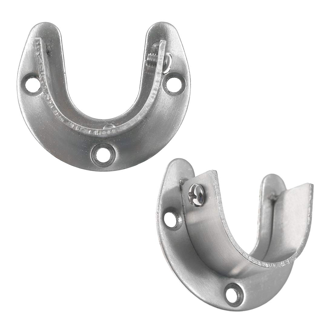 Seimneire 2pcs Heavy Duty Stainless Steel Rod Socket, Wardrobe Bracket Flange Rod Holder Closet Rod End Supports Fit 1-1/3" Diameter, U Shaped - Silver