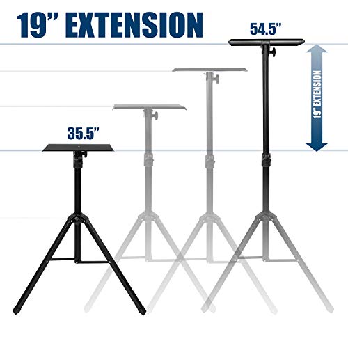 Mount-It! Tripod Projector Stand, Adjustable DJ Laptop Stand with Height and Tilt Adjustment, Portable Laptop Projector Table with Steel Tripod Base and Tray, Black