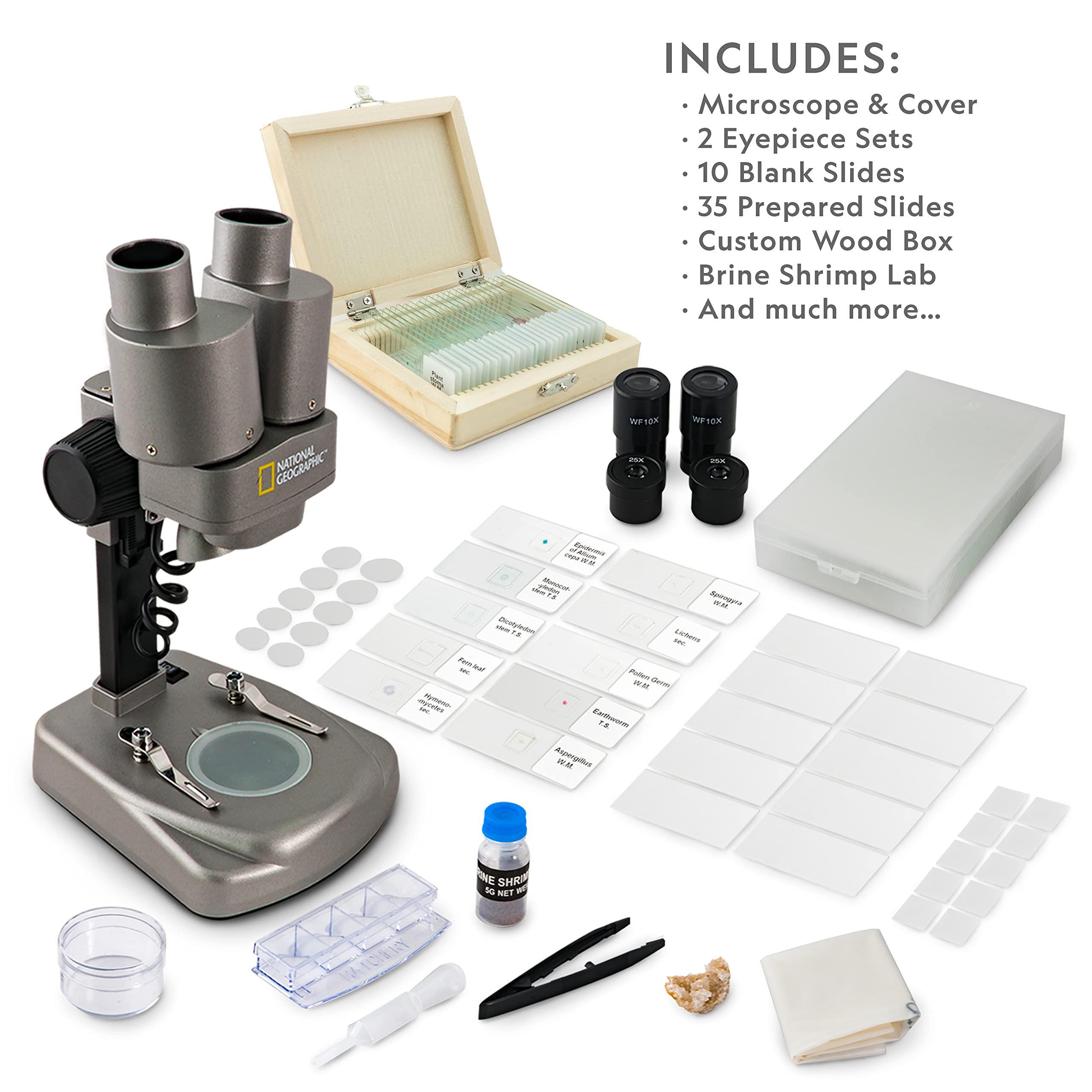 NATIONAL GEOGRAPHIC Kids Microscope Science Kit - Dual LED Microscope for Kids, Ultra Bright 20x & 50x Magnification, 35 Microscope Slides, Most Complete Microscope Kit for Kids 8-12, Biology for Kids