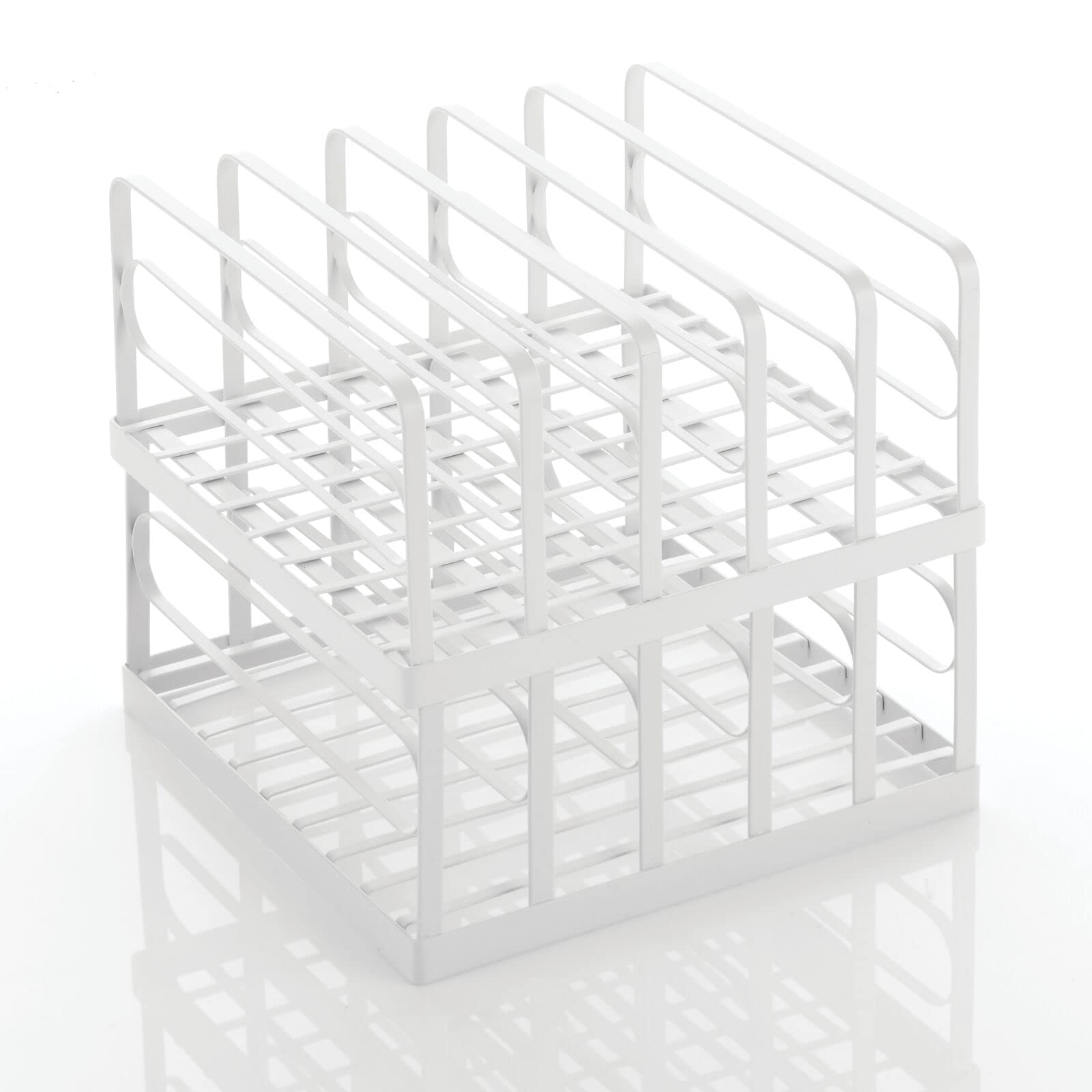mDesign Metal Divided Stackable Purse Organizer for Closets, Bedrooms, Dressers, Shelves - Closet Shelf Storage Solution for Purses, Clutches, Wallets, Accessories - 5 Sections, 2 Pack - Matte White