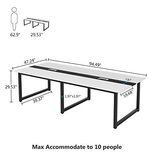 Tribesigns 8FT Rectangle Conference Table, 94.49L x 47.24W x 29.53H Inches Large Meeting Table Seminar Table for Office Conference Room, Modern Wood Training Table with Strong Metal Frame (White)
