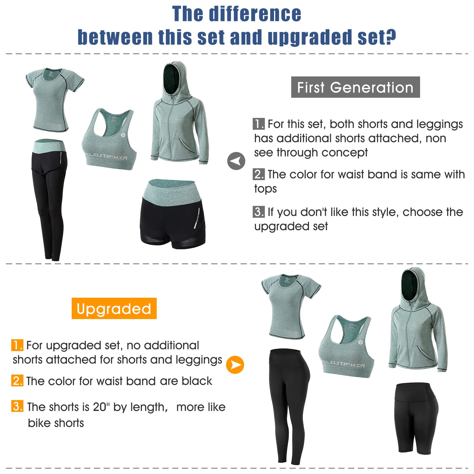 JULY'S SONG Workout Set for Women 5 PCS Matching Set Exercise Clothes Yoga Running Outfits