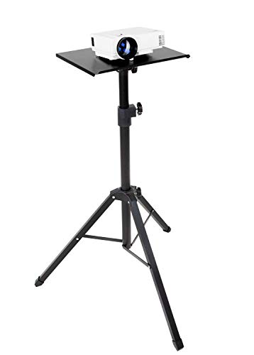 Mount-It! Tripod Projector Stand, Adjustable DJ Laptop Stand with Height and Tilt Adjustment, Portable Laptop Projector Table with Steel Tripod Base and Tray, Black