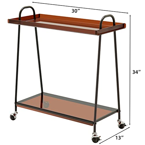 2 Tier Acrylic Home Bar Cart Multifunctional Kitchen Metal Mobile Service Wine Cart with Lockable Wheels Office Coffee Rolling Utility Cart(Mult)