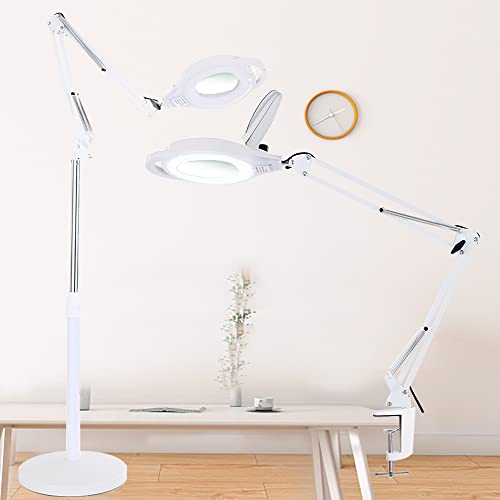 ăUpgrade 10XăLED Magnifying Floor Lamp,NUEYiO 2200 Lumen Professional Cool Light Magnifier Lamp for Estheticians,Adjustable Stand&Swivel Arm Magnifier with Light for Facials Sewing Repair Crafts-White