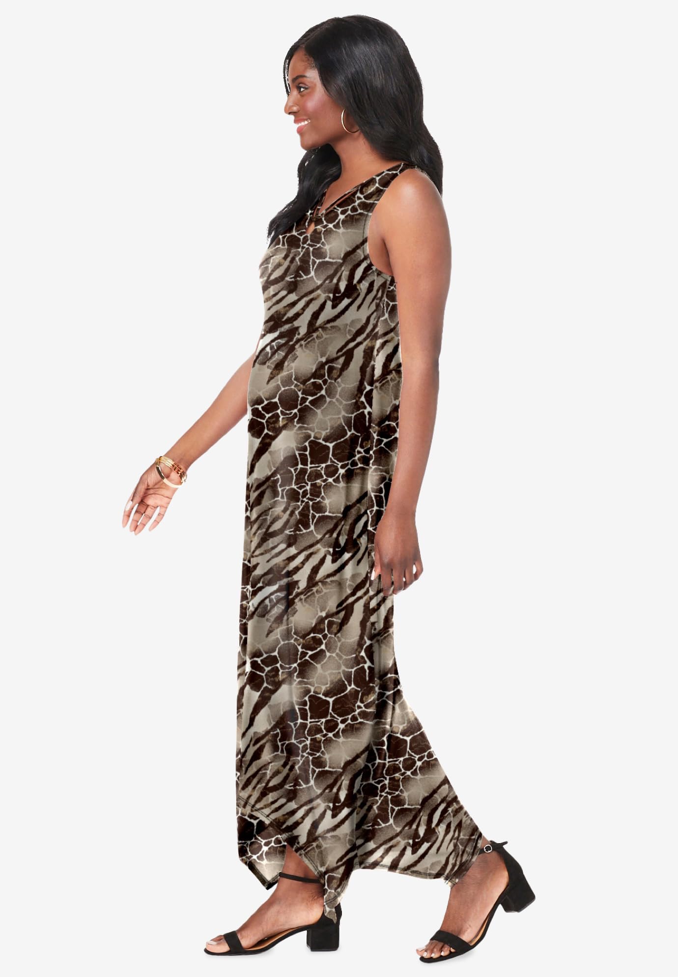 Jessica London Women's Plus Size Stretch Knit Hanky Hem Maxi Dress - 18/20, Black