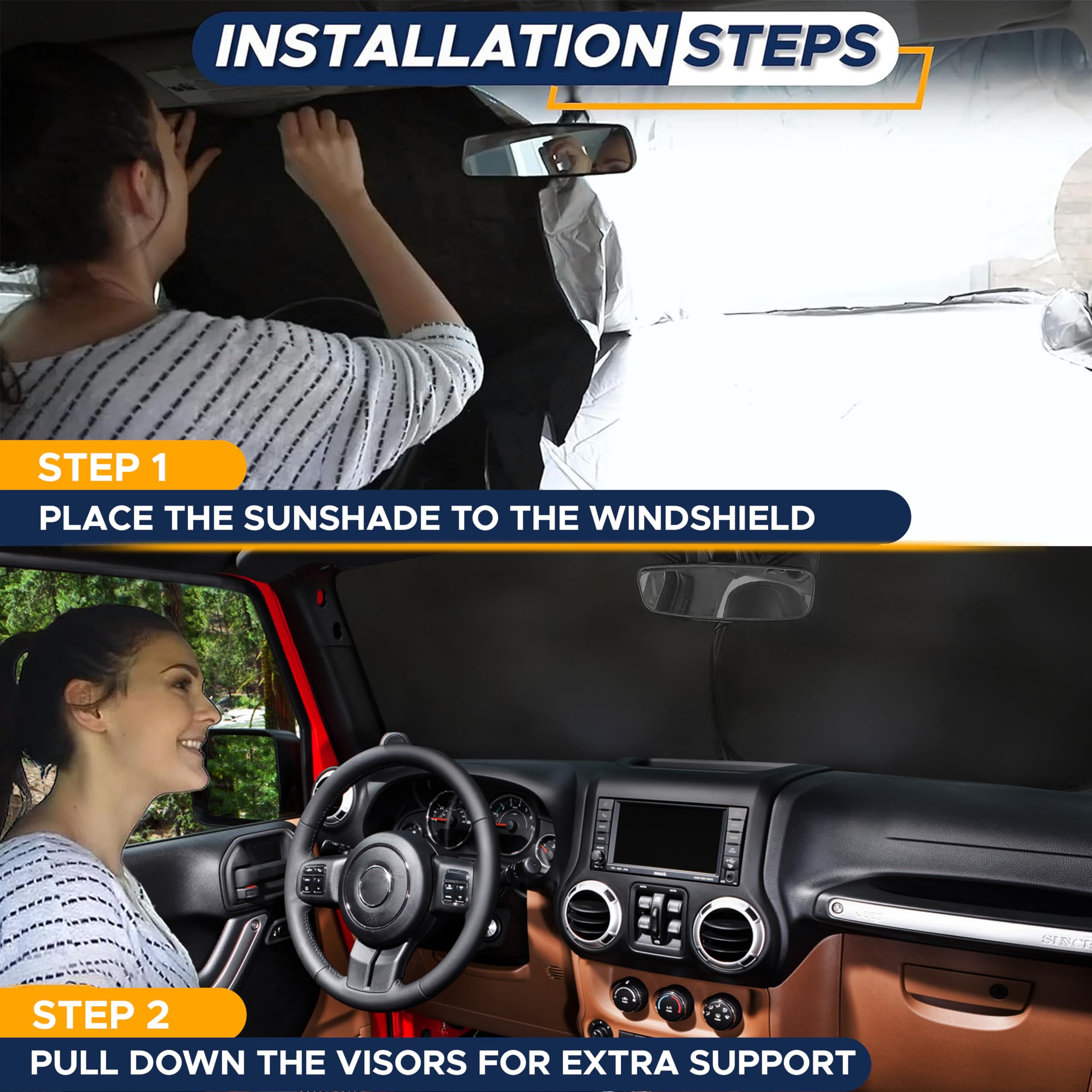 EcoNour Jeep Windshield Sunshade | Sun Visor for UV Rays & Heat Protection | Suitable for Wrangler, Compass, Gladiator & Renegade | Accessories for Jeep Wrangler | X-Small - 60x21 inches