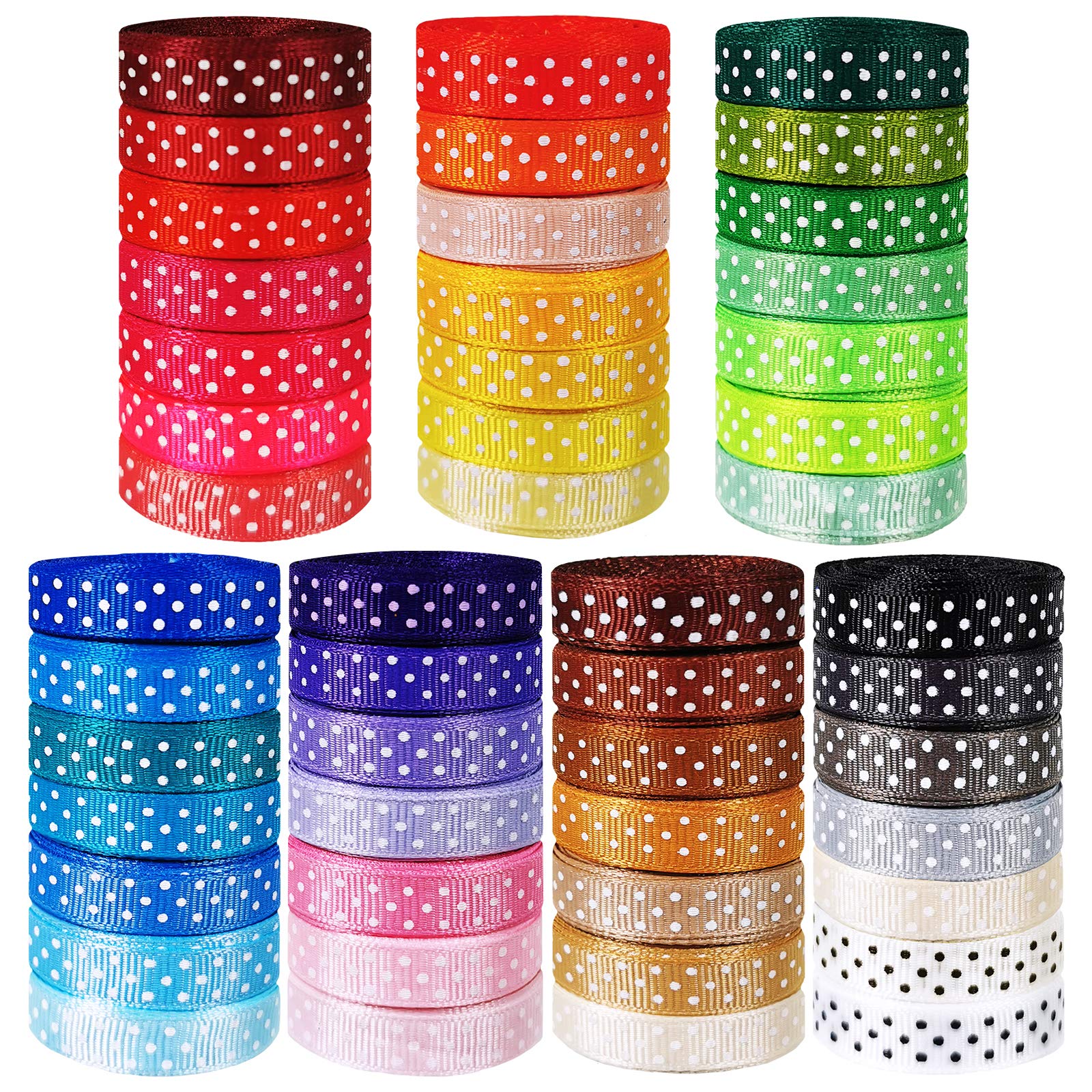Winlyn 48 Rolls 48 Colors Solid Grosgrain Ribbons Rolls Fabric Ribbons Multicolor Ribbons Decorative Ribbons