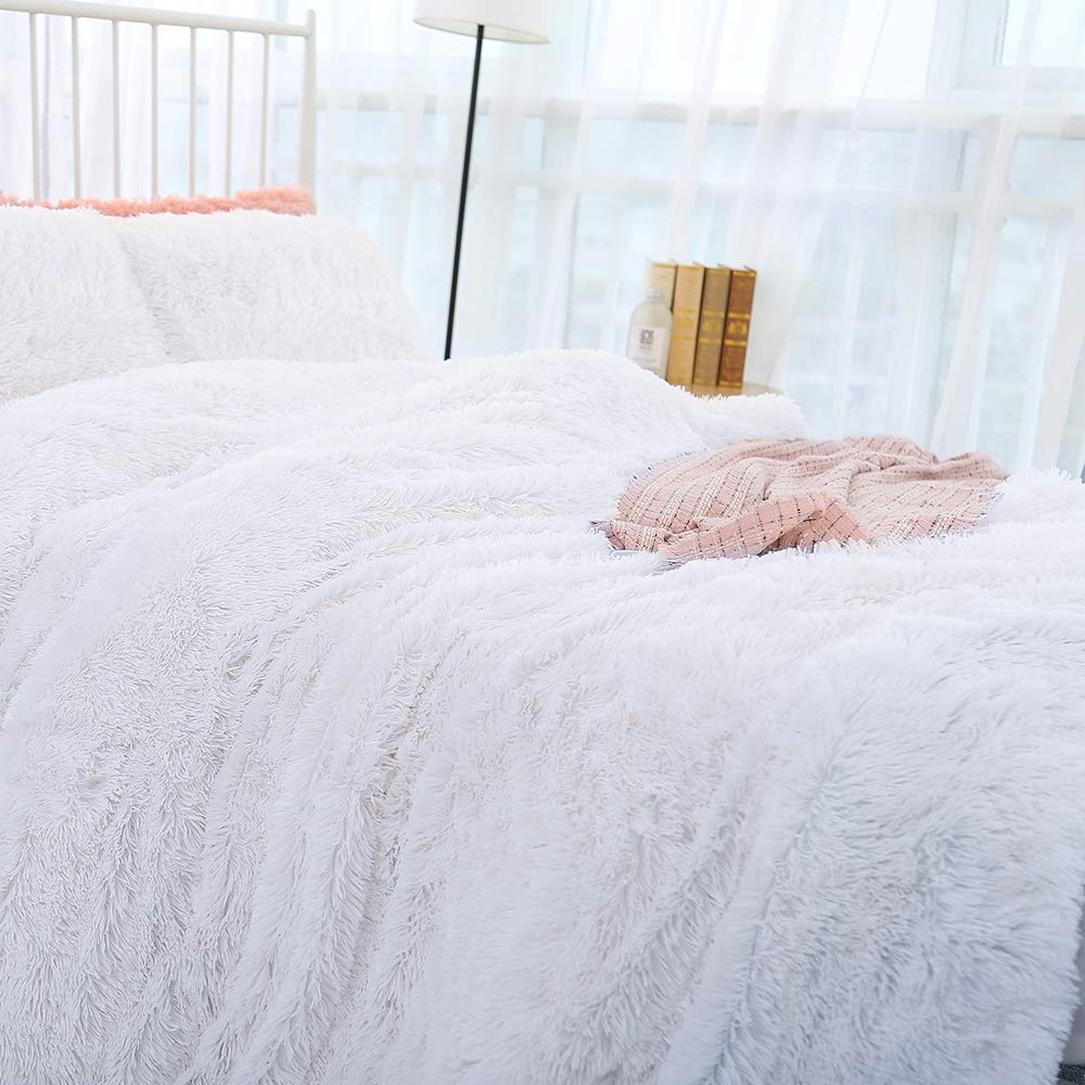 HOMORE Soft Fluffy Blanket Fuzzy Sherpa Plush Cozy Faux Fur Throw Blankets for Bed Couch Sofa Chair Decorative, 50''x60'' White