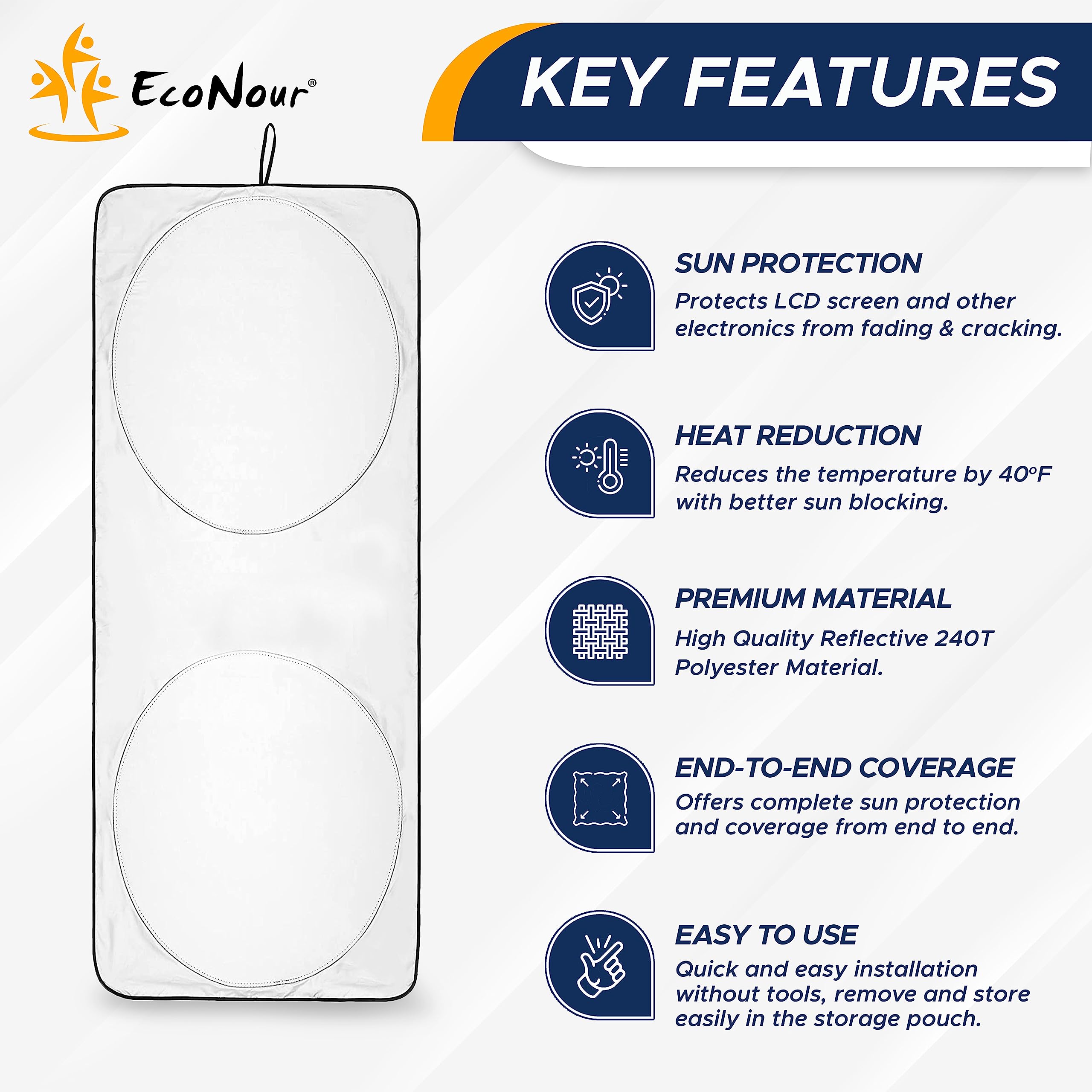 EcoNour Jeep Windshield Sunshade | Sun Visor for UV Rays & Heat Protection | Suitable for Wrangler, Compass, Gladiator & Renegade | Accessories for Jeep Wrangler | X-Small - 60x21 inches