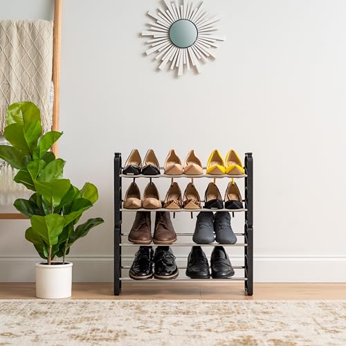 IRIS USA 2-Tier Shoe Rack, Up to 6 Pairs, Shoe Organizer for Closet Entryway Small Space, Shoe Storage Shelf, Tall Metal Shoe Rack, Shoe Stand, High-Heels