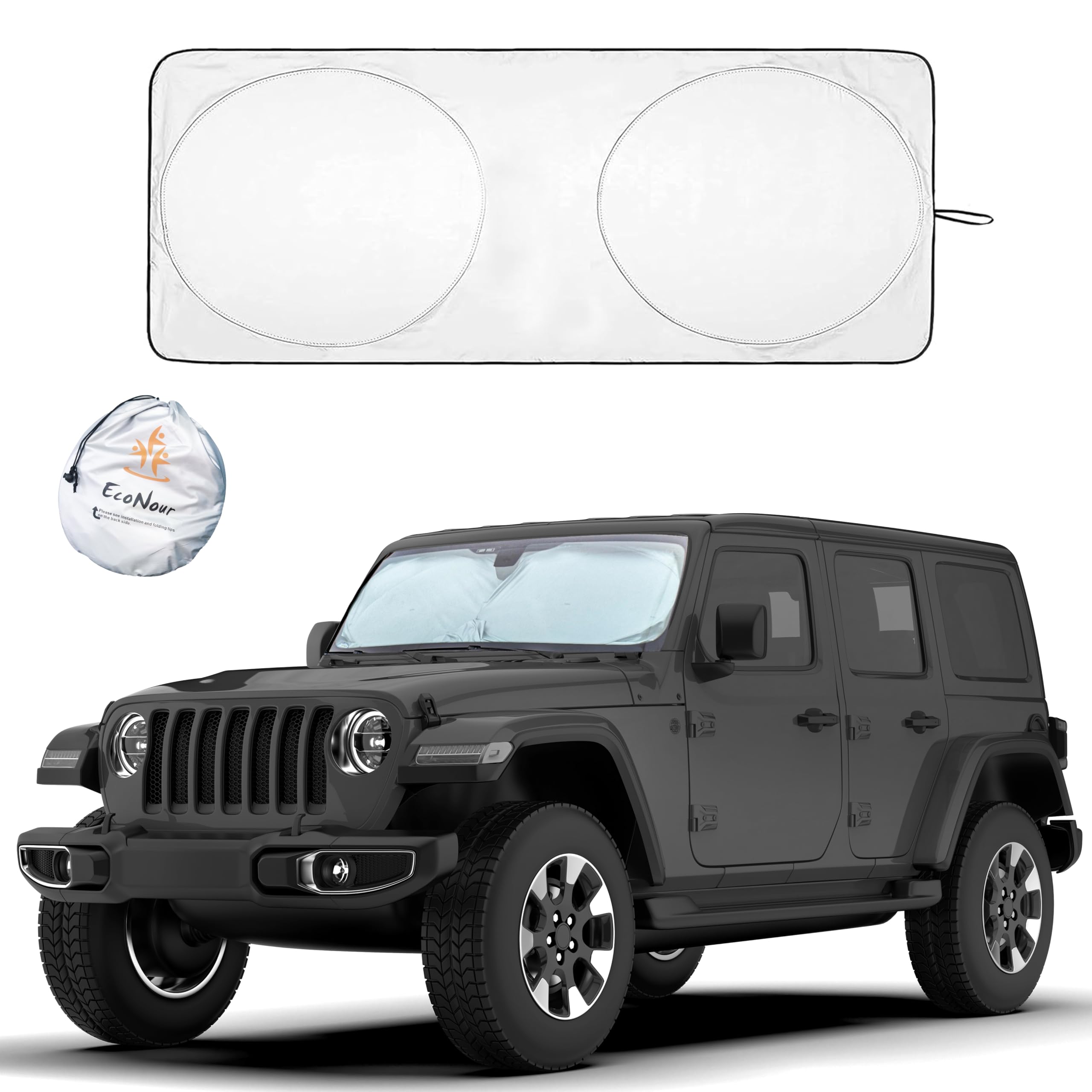 EcoNour Jeep Windshield Sunshade | Sun Visor for UV Rays & Heat Protection | Suitable for Wrangler, Compass, Gladiator & Renegade | Accessories for Jeep Wrangler | X-Small - 60x21 inches