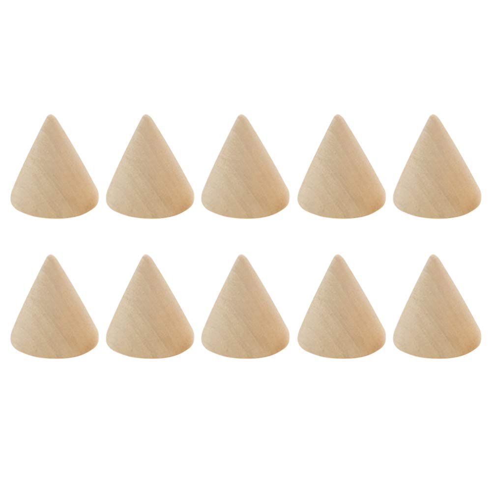 SUPVOX 10pcs Natural Wood Cone Ring Holders Unpainted Wooden Cones to Craft Paint Jewelry Display Stand 3.1cm