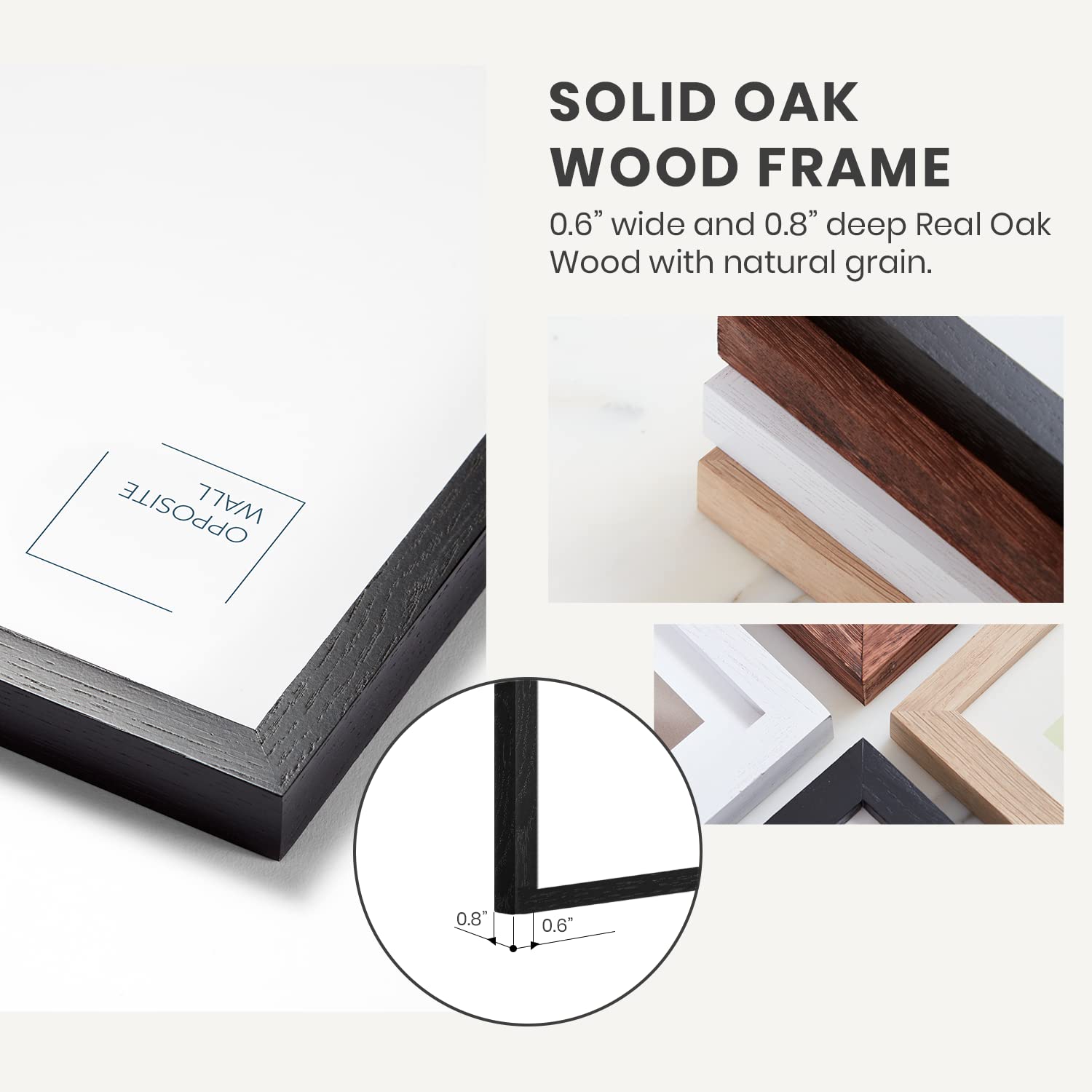 Opposite Wall - Set of 2-8.5 x 11 in - Black Solid Oak Wood Picture Frames - Lightweight, Versatile & Shatterproof - Wall Hanging & Tabletop Photo Frame - Office, Gallery & Home Decor