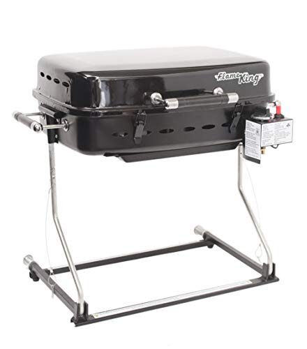 Flame King RV Or Trailer Mounted BBQ - Motorhome Gas Grill - 214 Sq Inch Cooking Surface - Adjustable Flame Controller & 48 Inch Quick Connect Hose