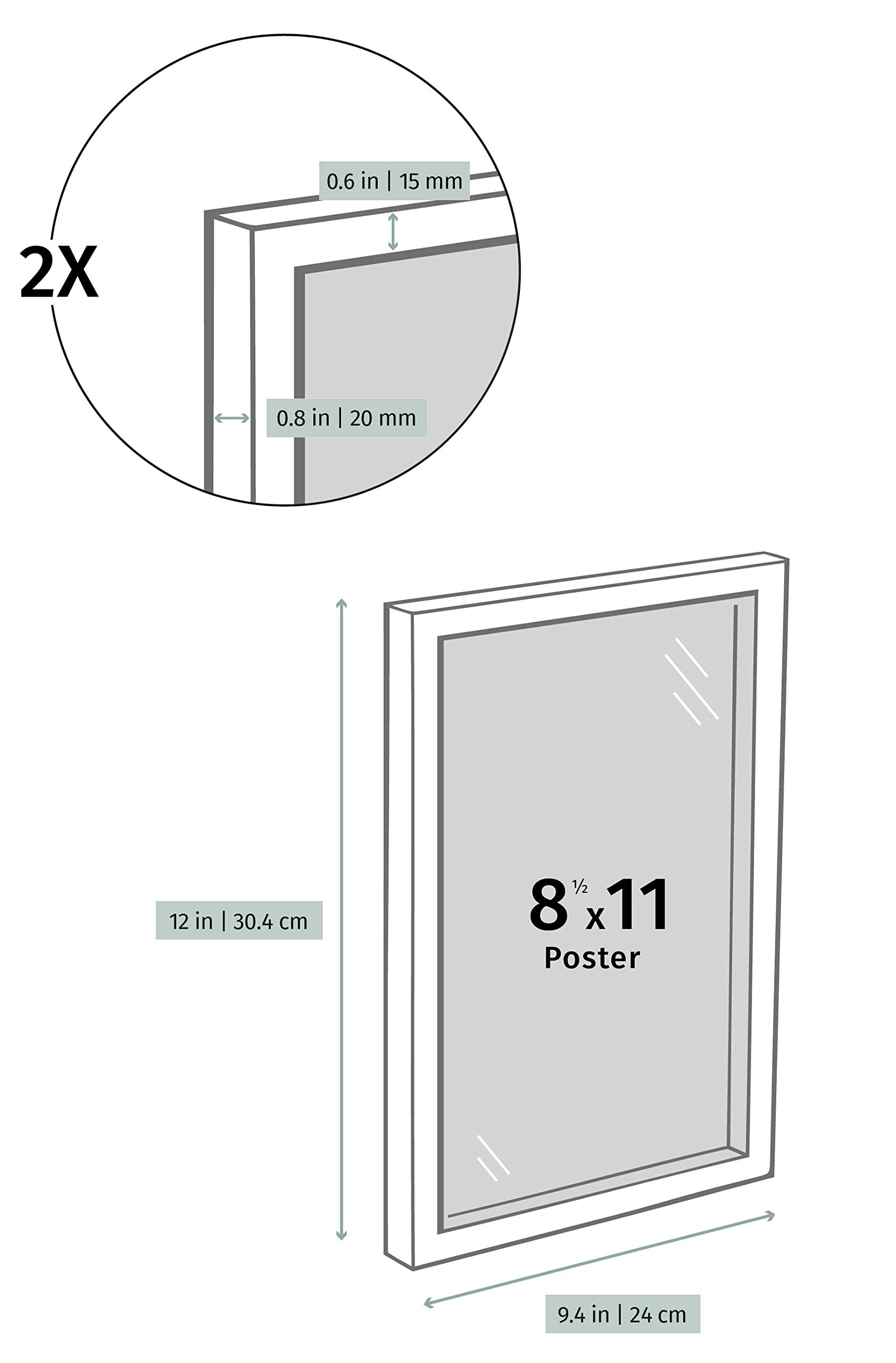Opposite Wall - Set of 2-8.5 x 11 in - Black Solid Oak Wood Picture Frames - Lightweight, Versatile & Shatterproof - Wall Hanging & Tabletop Photo Frame - Office, Gallery & Home Decor