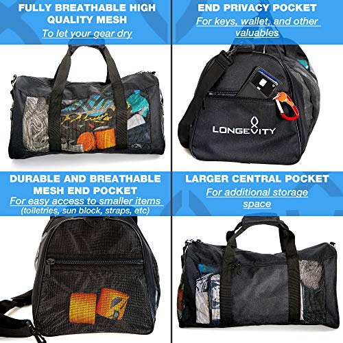 Longevity Gear Duffle Mesh Bags With Bottle Pocket, Breathable Duffel Bag for Sweaty Clothes and Equipment, Workout Bag, Gym Bag, Wrestling Bag, Swimmers, Active Athletes, | No More Stink