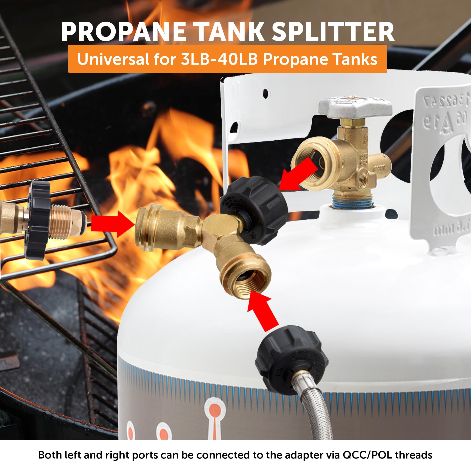 Flame King Propane Tank Y Splitter Adapter with Valves, 2-Way LP Gas Connector for 20lb Propane Tank Cylinders, Works with BBQ Grills, Camping Stoves, Gas Burners, Heaters