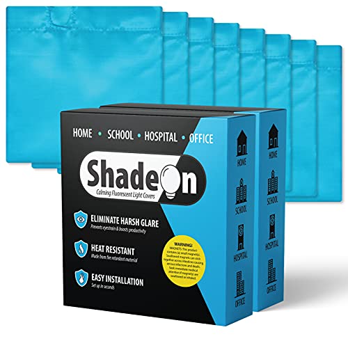 ShadeOn Calming Fluorescent Light Covers (Set of 8, Tranquil Blue) - Magnetic Light Filters for Ceiling Lights Classroom & Office, Fits 2x4 Floresant Light Fixtures, Educational Supplies for Teachers